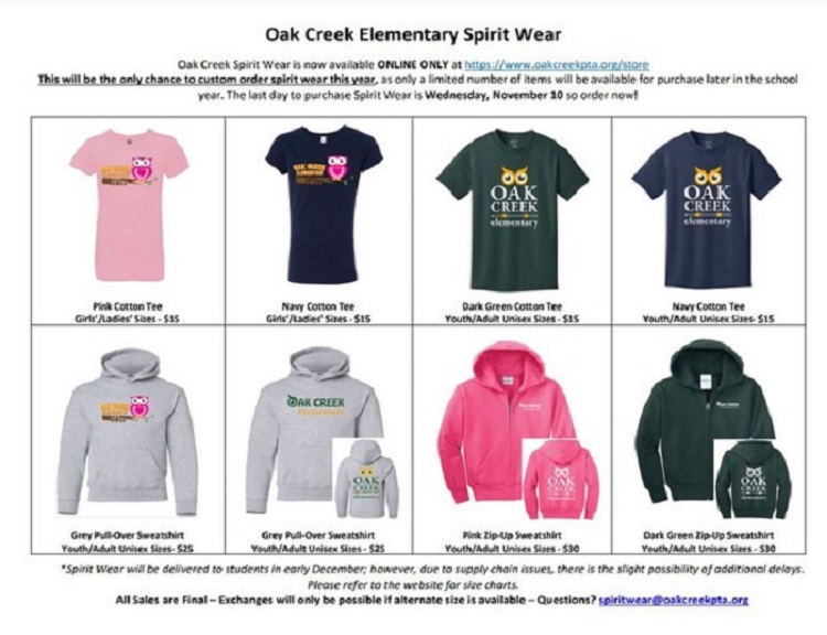 Last Day to Purchase Spirit Wear | Oak Creek Elementary